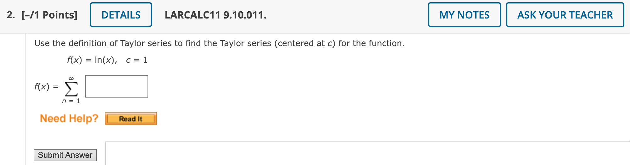 Solved \\( \\begin{array}{l}f(x)=\\ln (x), \\quad c=1 \\\\ | Chegg.com