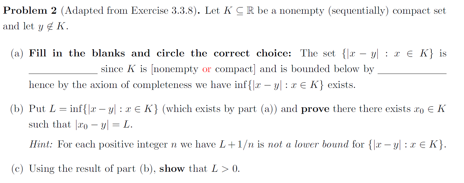 Solved Problem 2 (Adapted from Exercise 3.3.8). Let K CR be | Chegg.com