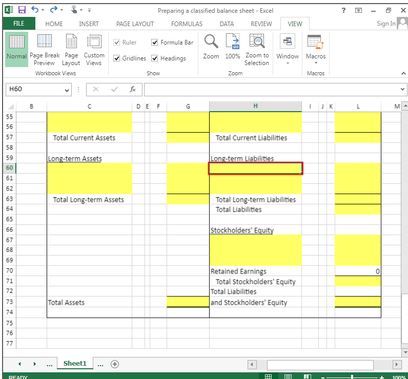 Solved Preparing a Classified Balance Sheet using Excel's | Chegg.com