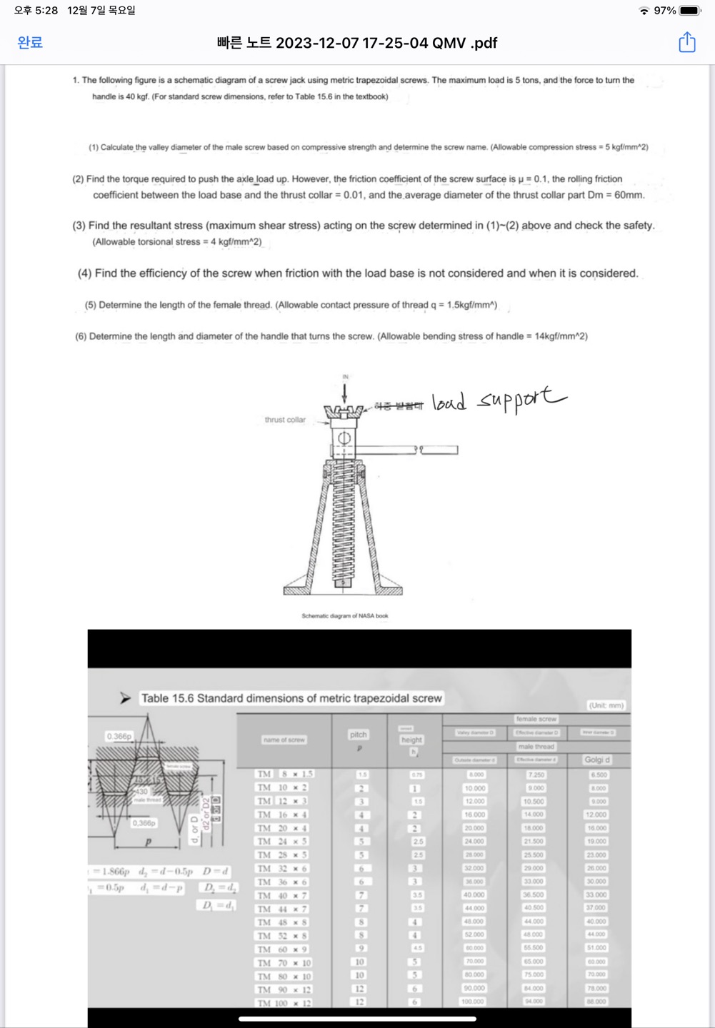 Solved (1) ﻿Calculate the valley diameter of the male screw | Chegg.com