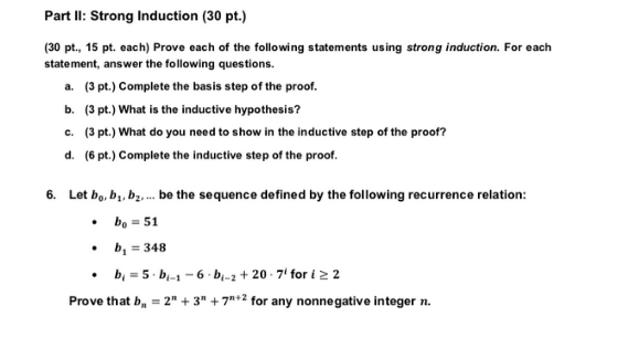 Solved Part Il: Strong Induction (30 pt.) (30 pt., 15 pt. | Chegg.com