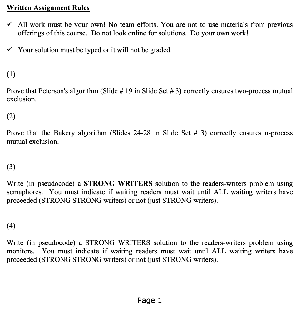 Solved Written Assignment Rules All work must be your own! | Chegg.com