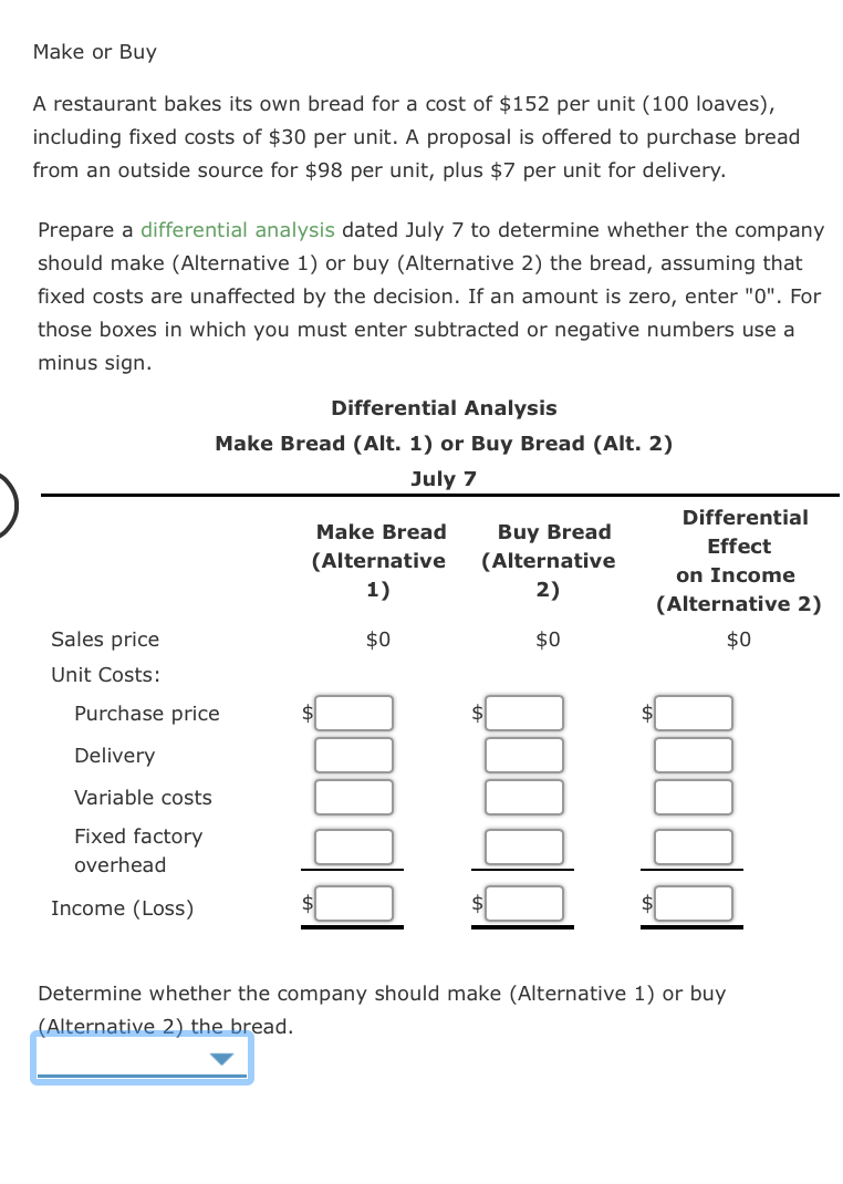 Solved Make or Buy A restaurant bakes its own bread for a | Chegg.com