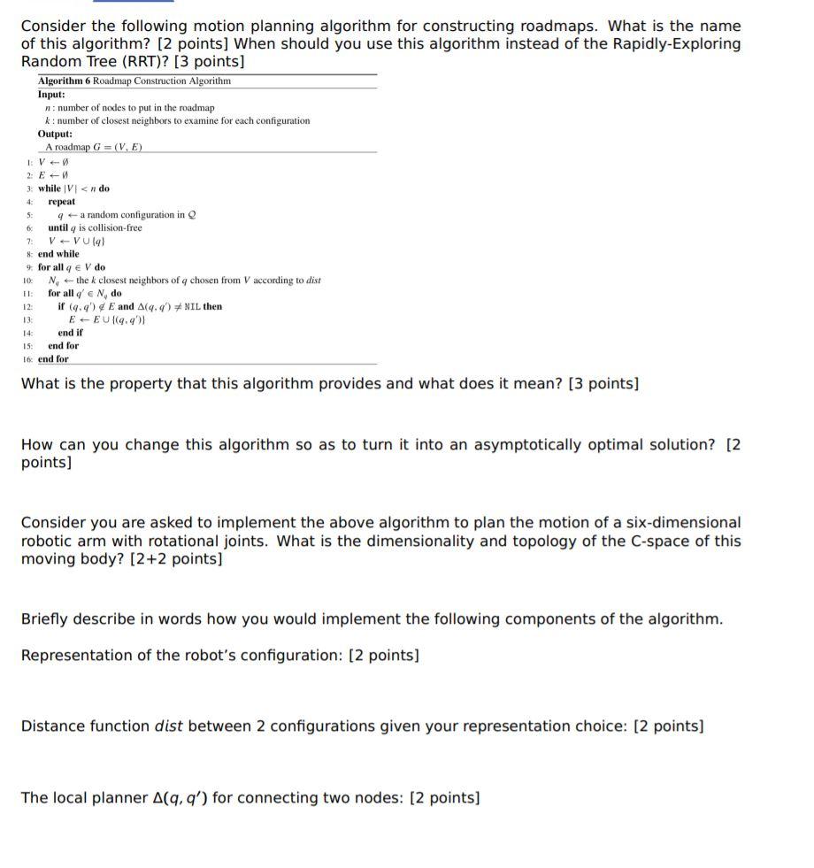 Consider the following motion planning algorithm for | Chegg.com