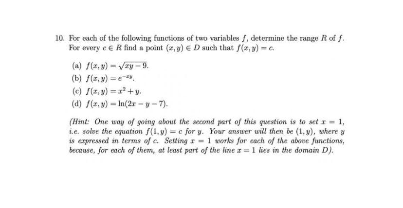 Solved 10. For each of the following functions of two | Chegg.com