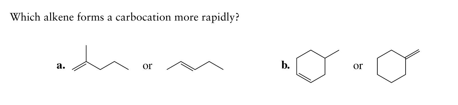 Solved Which alkene forms a carbocation more rapidly?b.or | Chegg.com