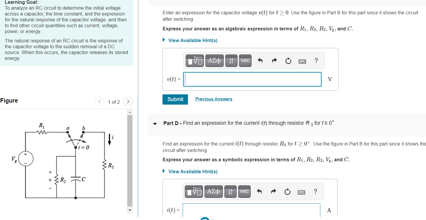 Solved Learning Goal: To analyze an RC circuit to determine | Chegg.com