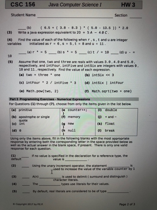 Solved Part 2 Textbook Exercises Numerical Expressions (1) | Chegg.com