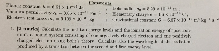 Solved Constants Planck constant h 6.63 × 10-34 Js Vacuum | Chegg.com