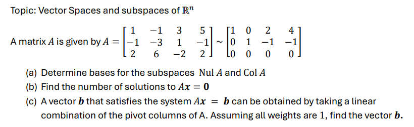 Solved Topic: Vector Spaces and subspaces of RnA matrix A is | Chegg.com