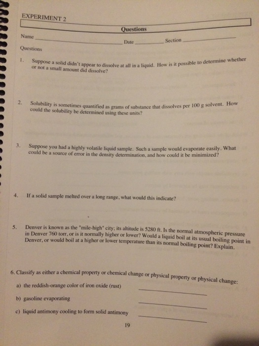 Solved EXPERIMENT 2 Questions Name Section Questions solid | Chegg.com