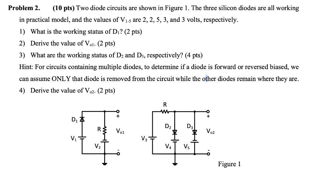 Solved Two diode circuits are shown in Figure 1. The three | Chegg.com
