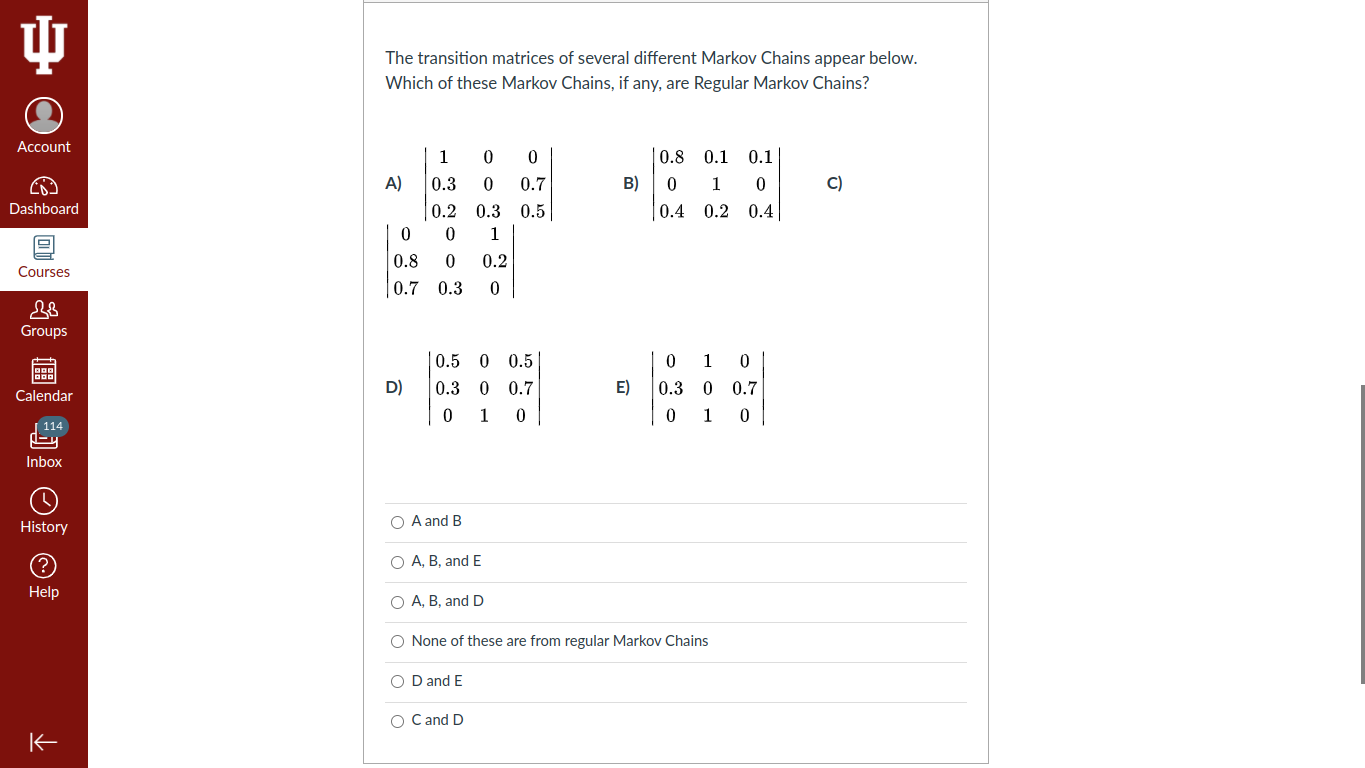 Solved The transition matrices of several different Markov | Chegg.com