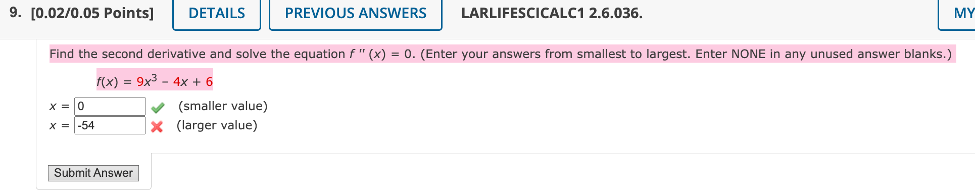 Solved Find the second derivative and solve the equation | Chegg.com