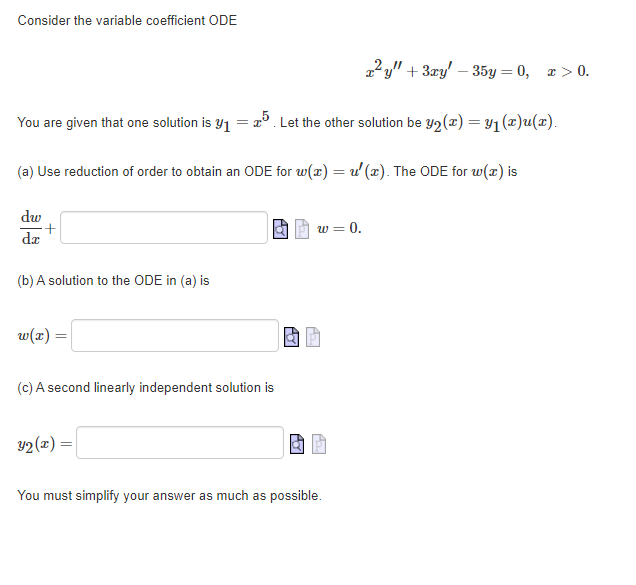 Solved Consider the variable coefficient ODE 22/" + 3.ry' – | Chegg.com