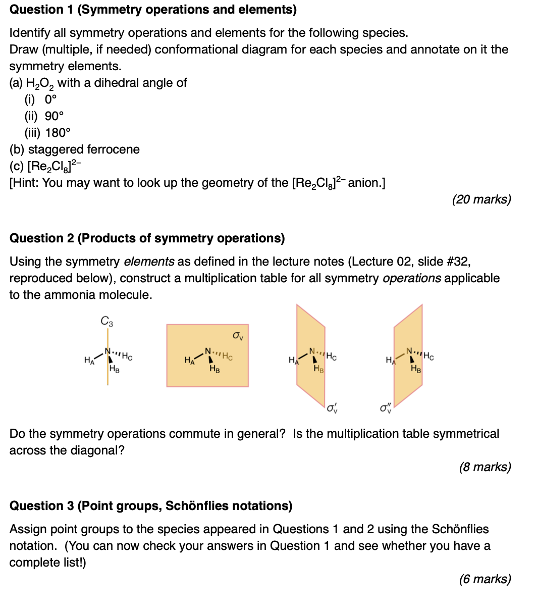 Solved Question 1 (Symmetry operations and elements) | Chegg.com
