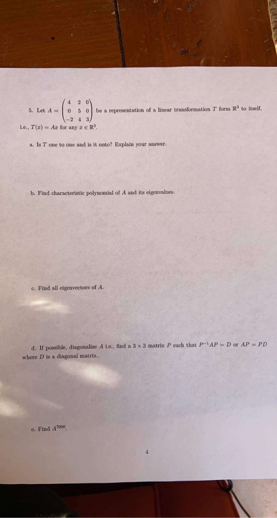 Solved 4 20 5. Let A = 0 5 o be a representation of a linear | Chegg.com