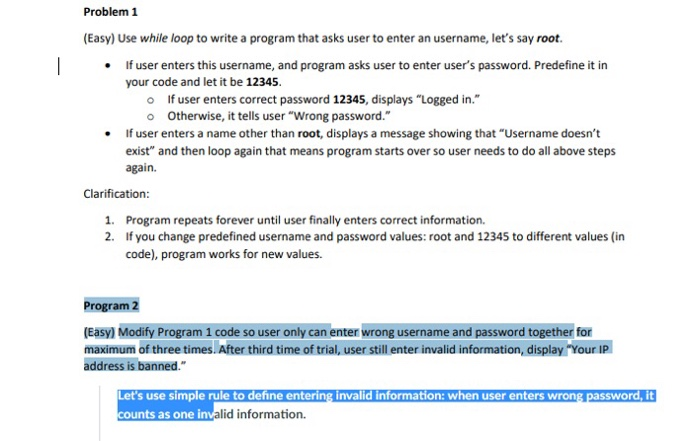 Solved Problem 1 (Easy) Use while loop to write a program | Chegg.com