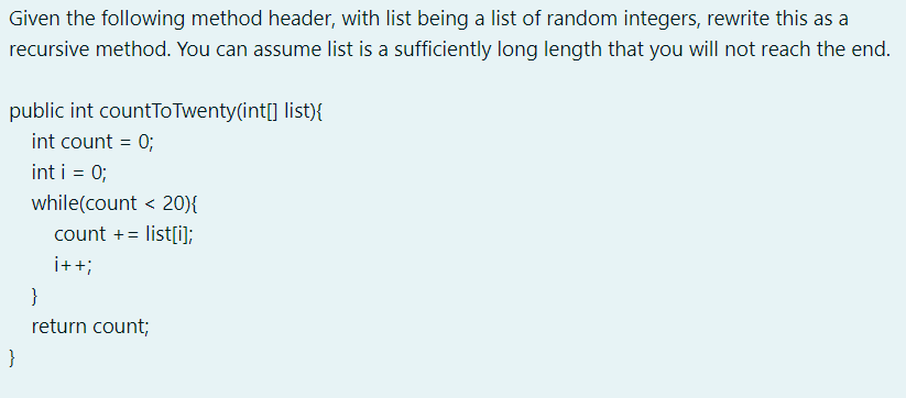 Solved Given the following method header, with list being a | Chegg.com