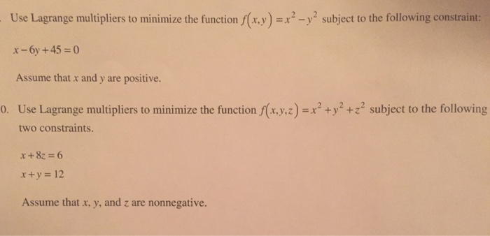 Solved Use Lagrange multipliers to minimize the function | Chegg.com