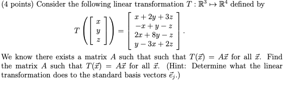 Solved (4 points) Consider the following linear | Chegg.com