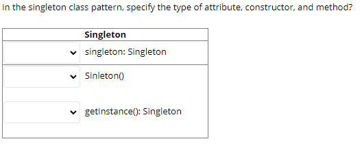 Solved In the singleton class pattern, specify the type of | Chegg.com