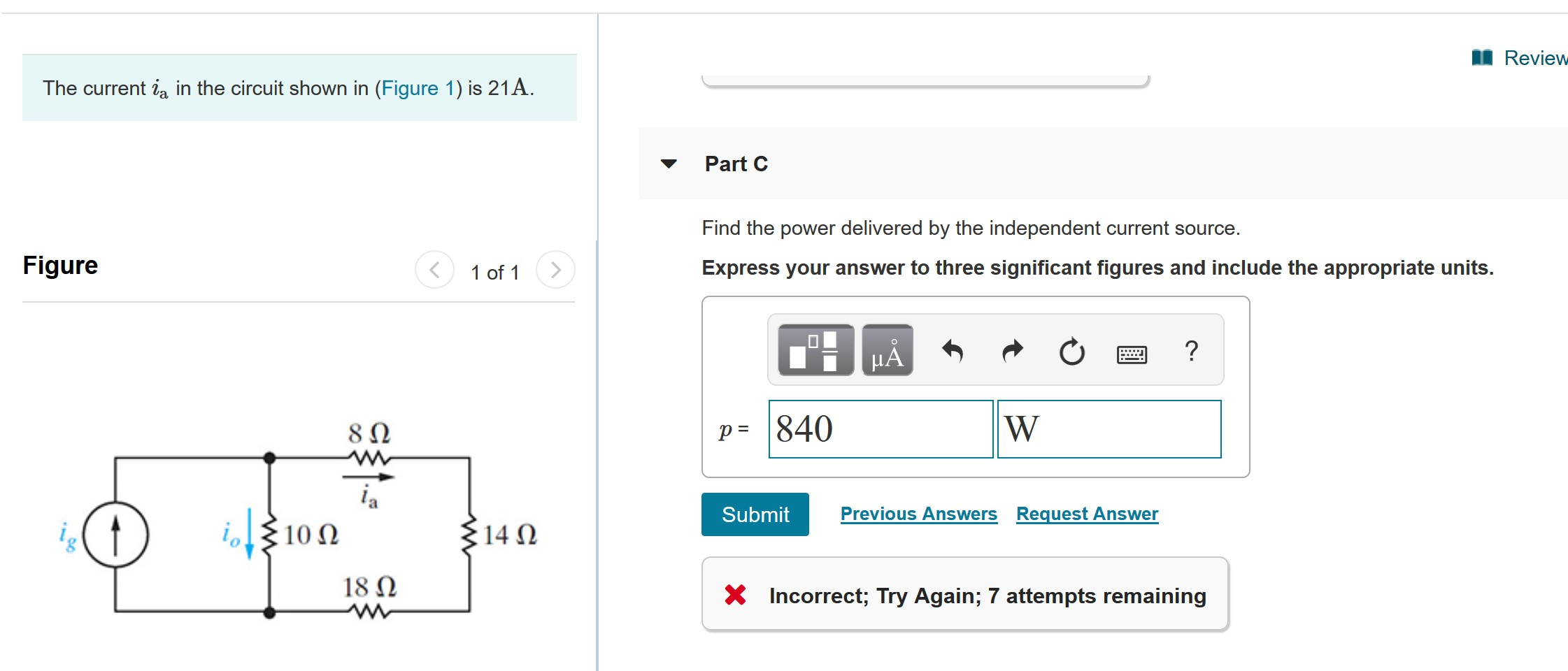 Solved II Review The current ia in the circuit shown in | Chegg.com