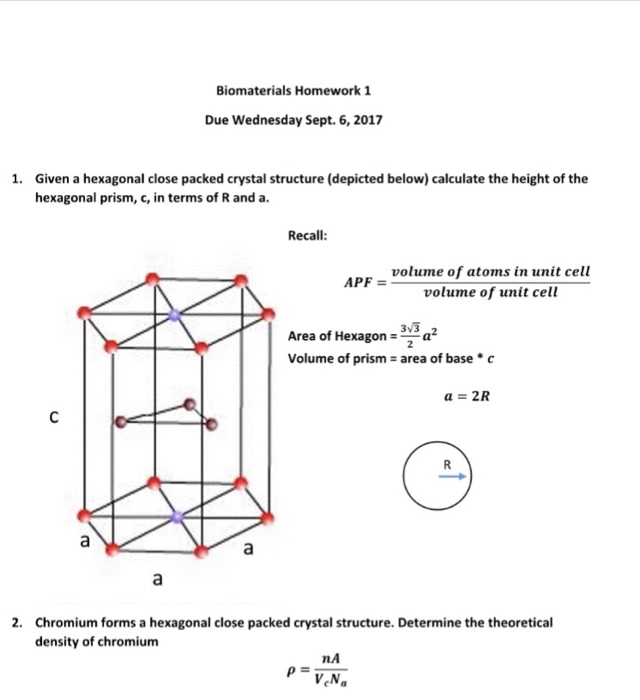 Solved Given A Hexagonal Close Packed Crystal Structure Chegg