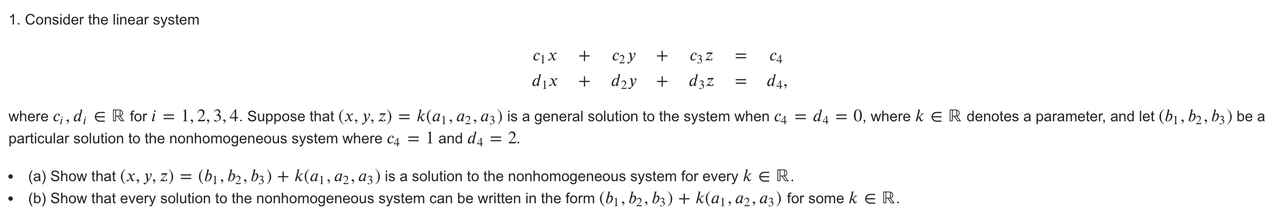 Solved 1. Consider the linear system | Chegg.com