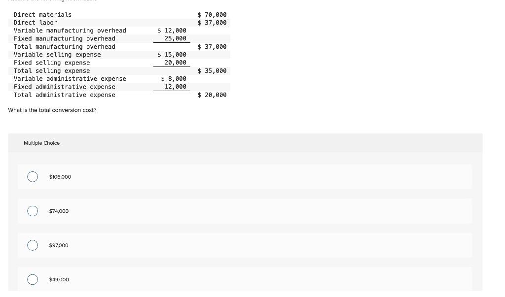 Solved What is the total conversion cost? Multiple Choice | Chegg.com