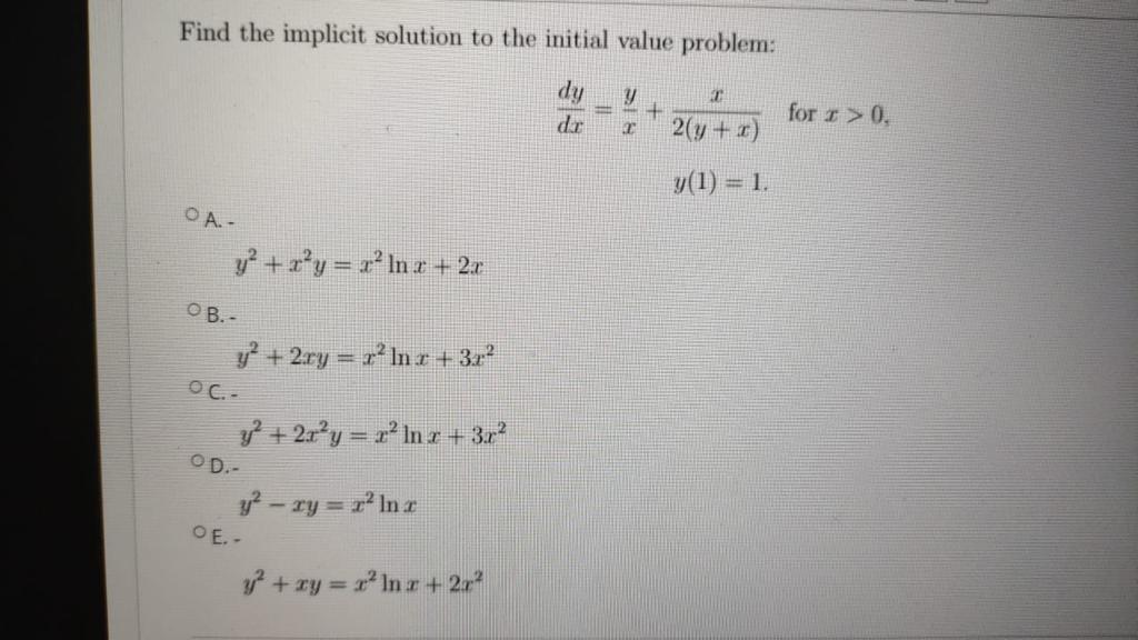 Solved Find the implicit solution to the initial value | Chegg.com