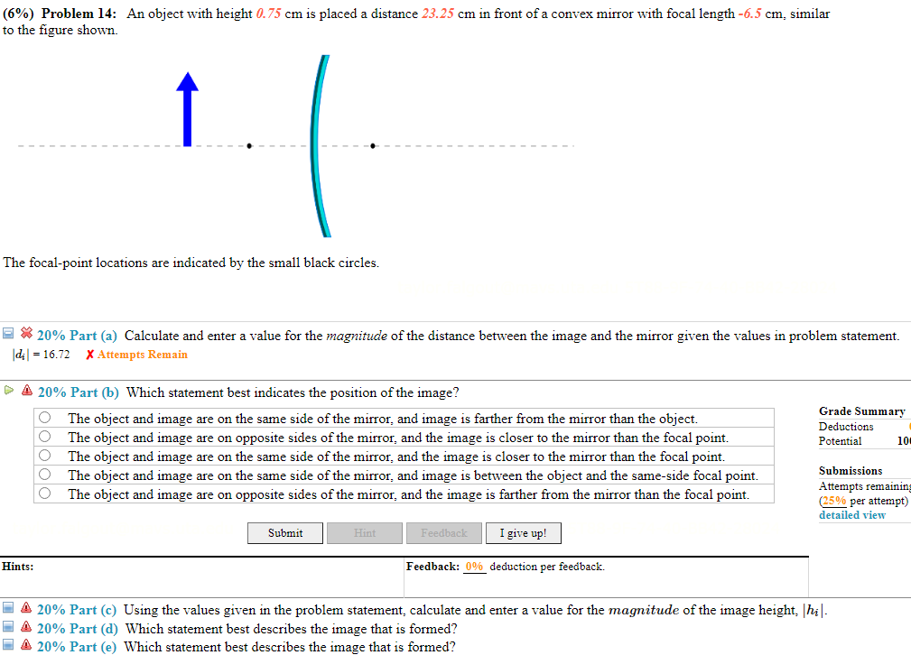 Solved (6%) Problem 14: An object with height 0.75 cm is | Chegg.com