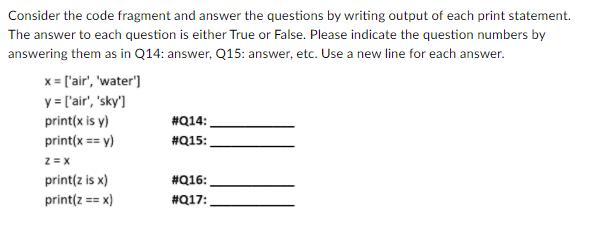 Solved Consider the code fragment and answer the questions | Chegg.com