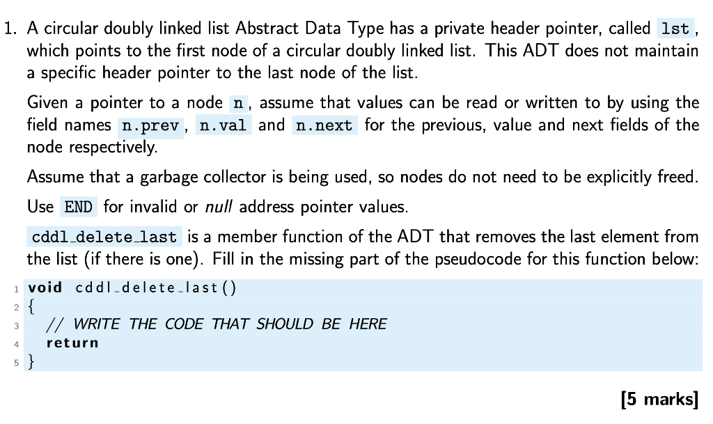Solved 1. A circular doubly linked list Abstract Data Type | Chegg.com
