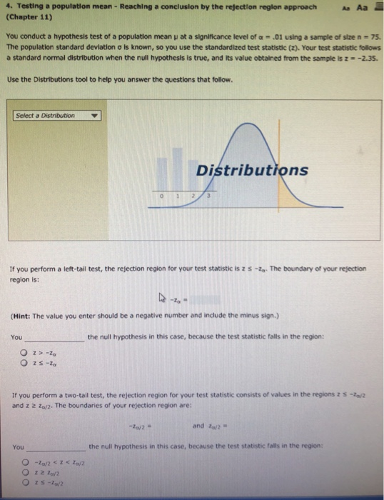 Solved 4 Testing A Population Mean Reaching A Concluslon