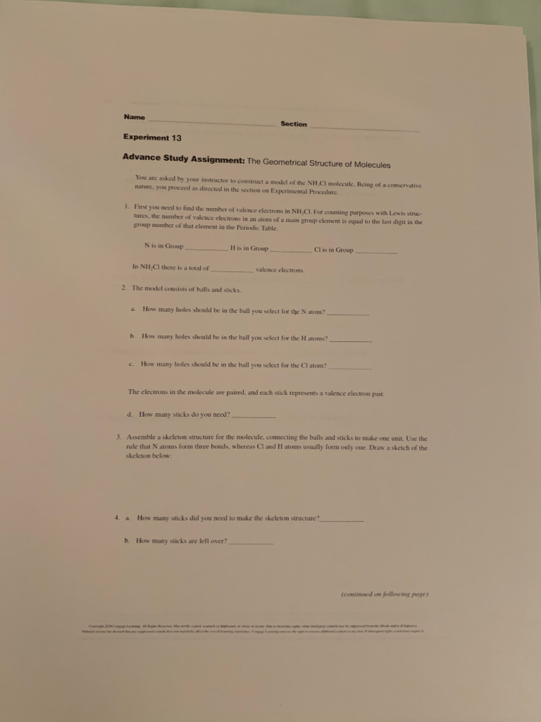 Solved Name Section Experiment 13 Advance Study Assignment: | Chegg.com