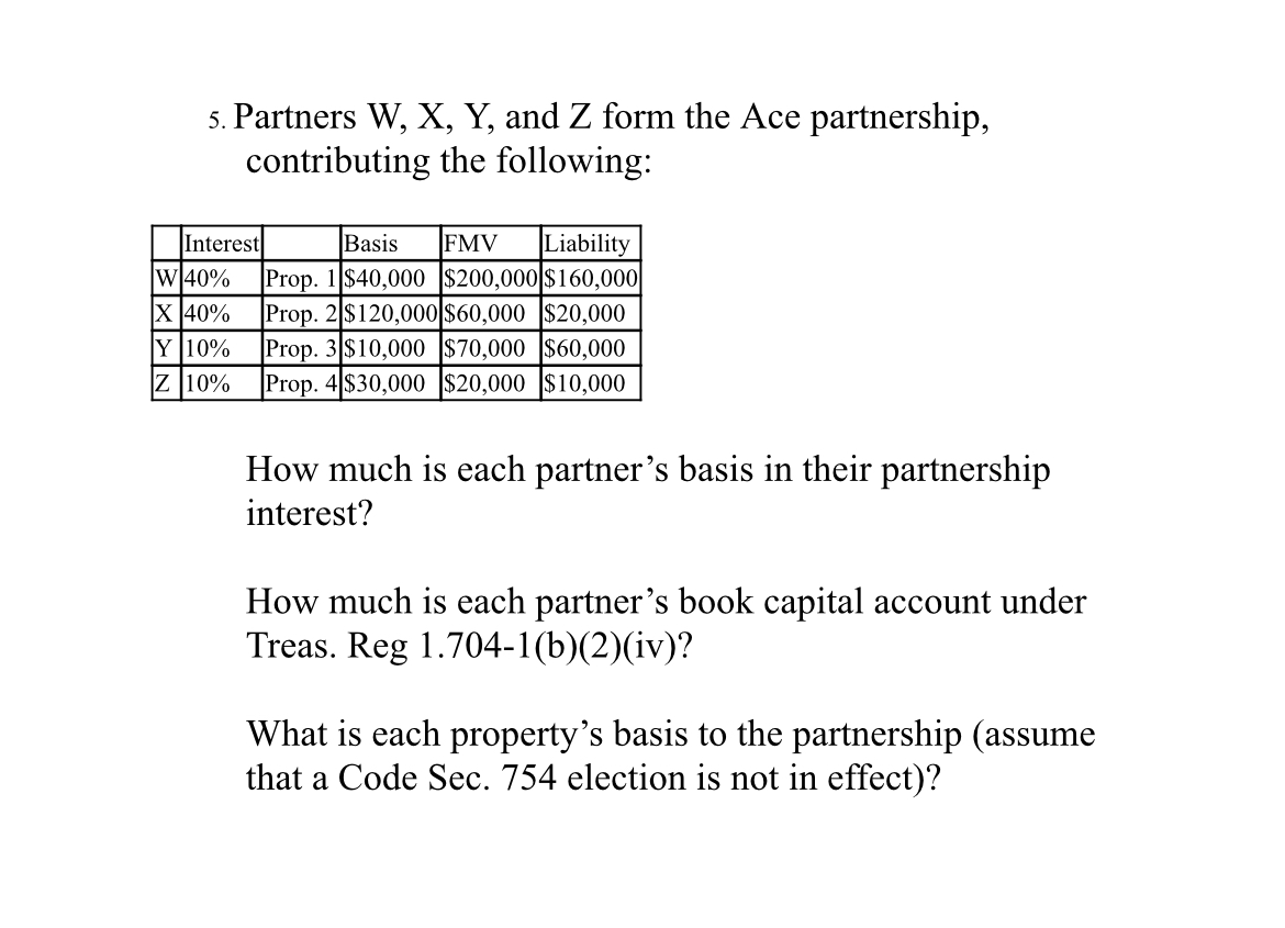 Solved 5. Partners W, X, Y, and Z form the Ace partnership, | Chegg.com