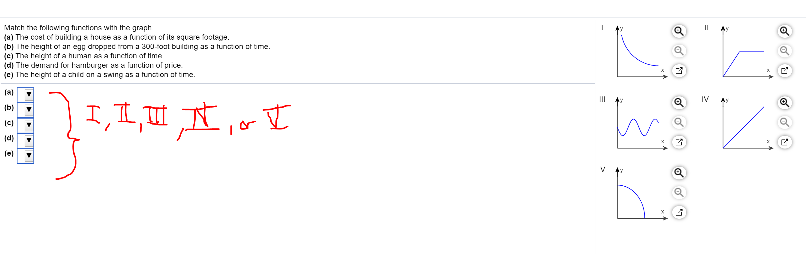 Solved AY Match the following functions with the graph. (a) | Chegg.com