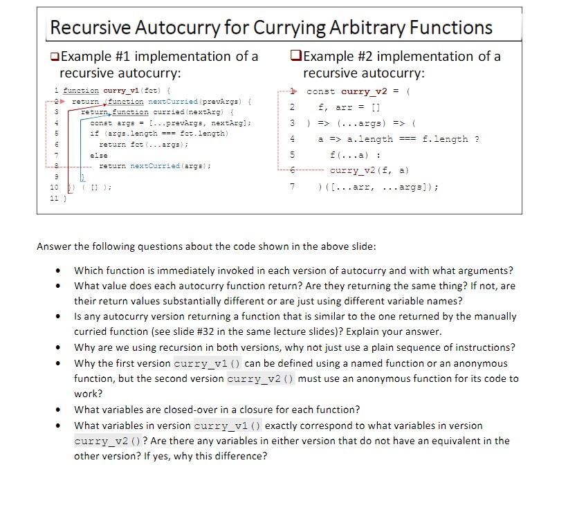 Solved Recursive Autocurry for Currying Arbitrary Functions | Chegg.com