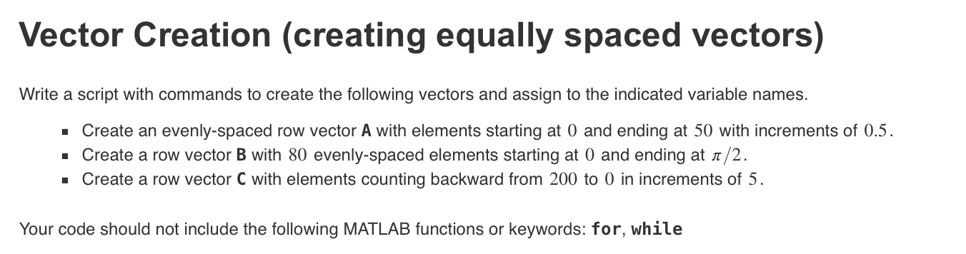 Solved Vector Creation (creating equally spaced vectors) | Chegg.com