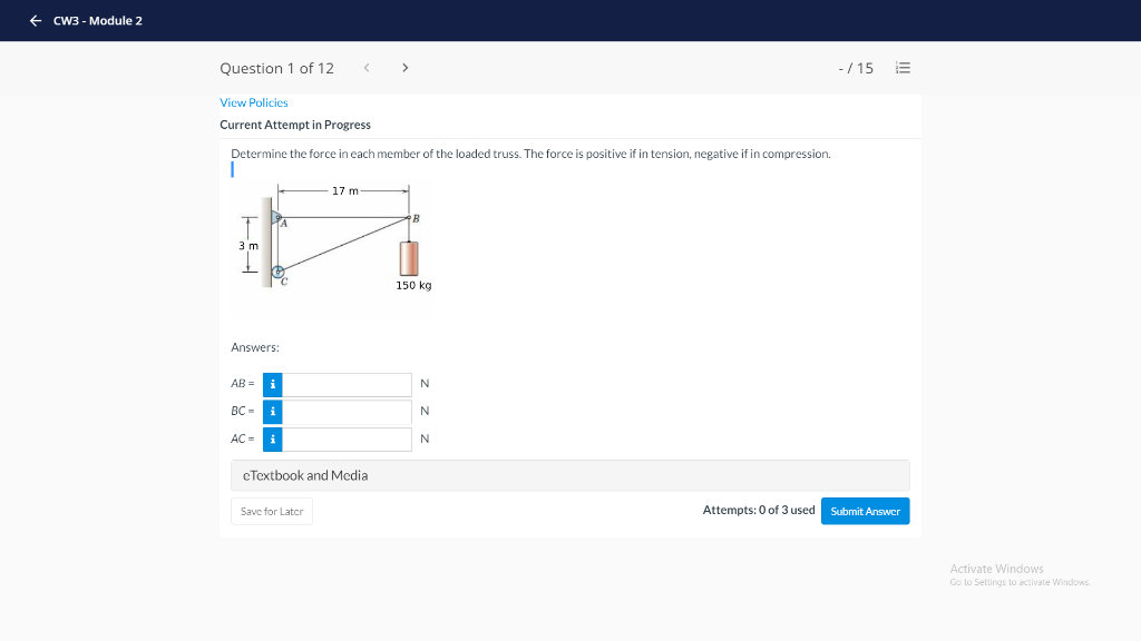 Solved + CW3 - Module 2 Question 1 of 12 > - / 15 View | Chegg.com