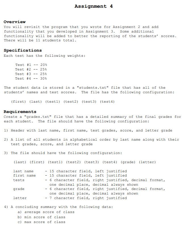 Solved Assignment 4 Overview You will revisit the program | Chegg.com