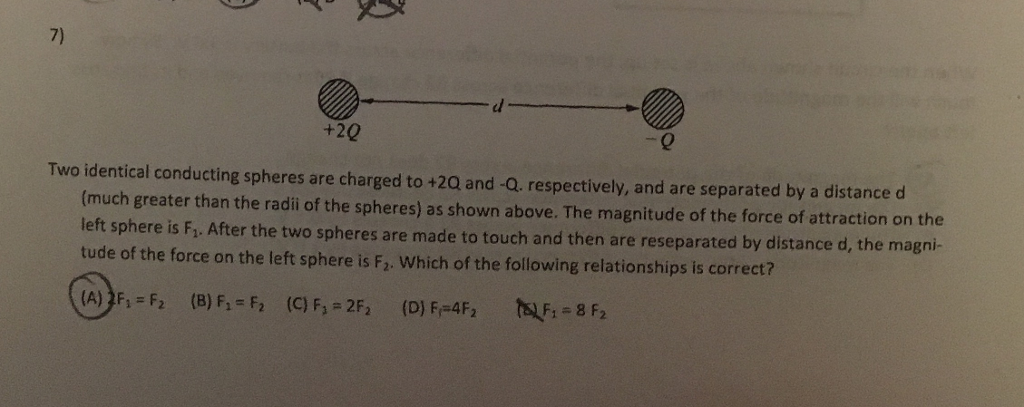 Solved 7) dl +20 Two identical conducting spheres are | Chegg.com