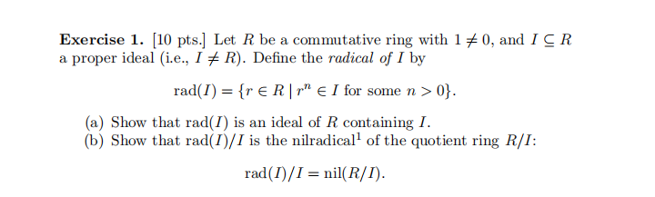 Solved Exercise 1. [10 pts. Let R be a commutative ring with | Chegg.com