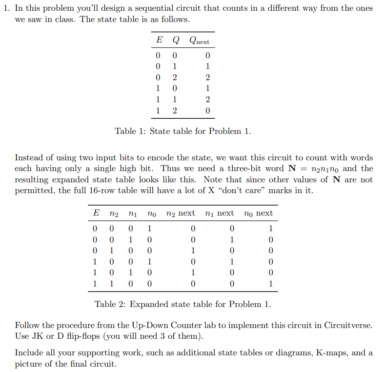 Solved 1. In this problem you'll design a sequential circuit | Chegg.com