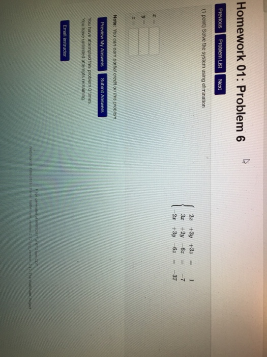 Solved Solve the system using elimination {2x + 3y + 3z = 1 | Chegg.com