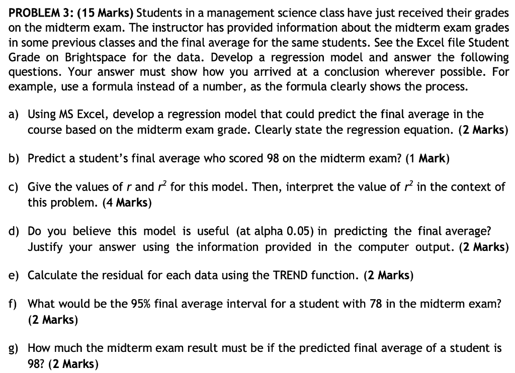 Solved I only need help with question f) and g). Please show | Chegg.com