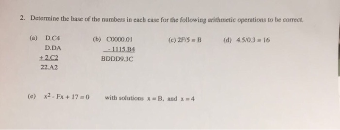 Solved Determine the base of the numbers in each case for | Chegg.com