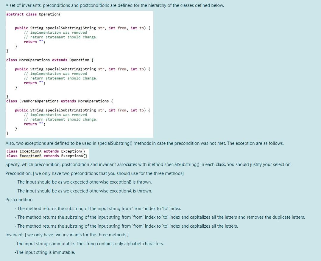 Solved A set of invariants, preconditions and postconditions | Chegg.com