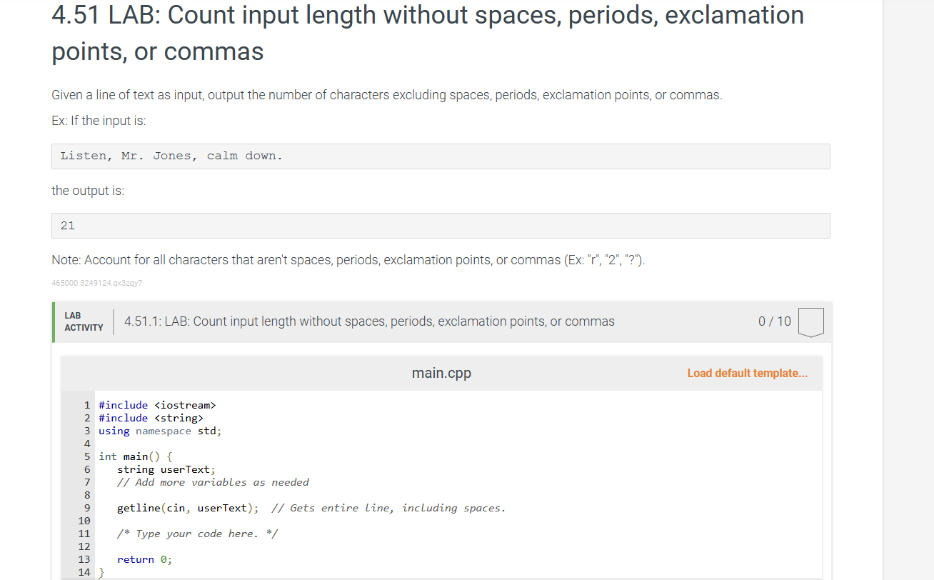 Solved 4.51 LAB: Count input length without spaces, periods, | Chegg.com